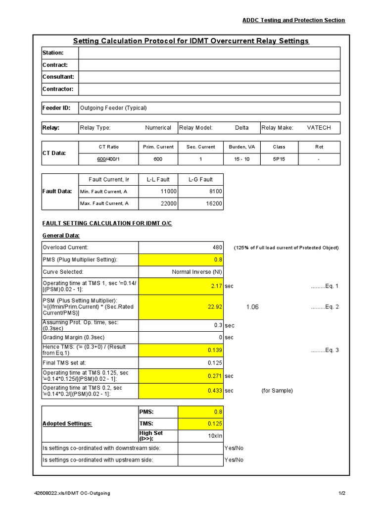 Setting Calculation for IDMT Relays | PDF | Electrical Engineering Setting Calculation for IDMT Relays | PDF | Electrical Engineering