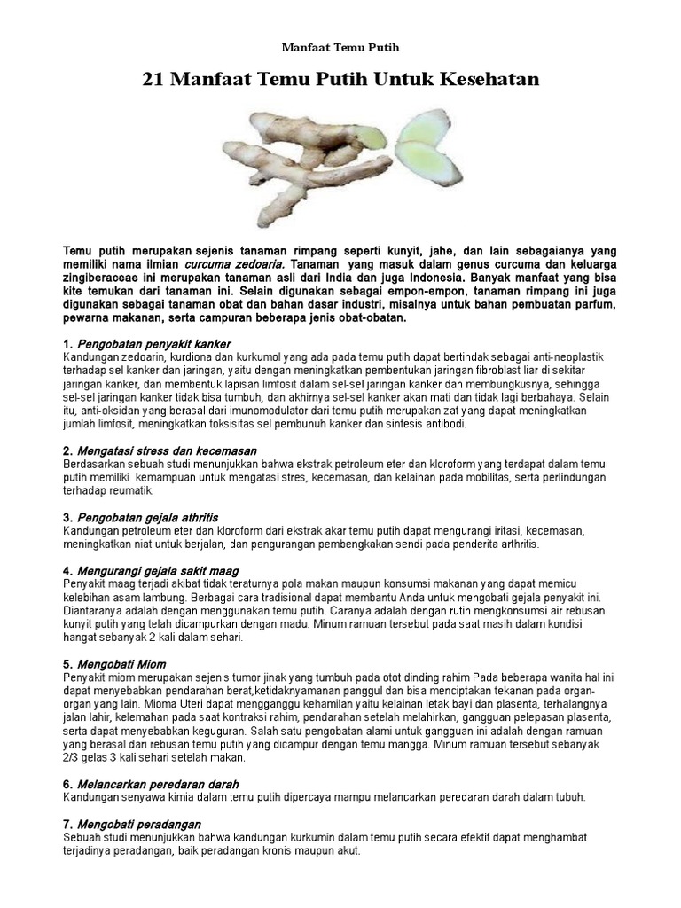 21 Manfaat Temu Putih Untuk Kesehatan | PDF | Gaya Hidup
