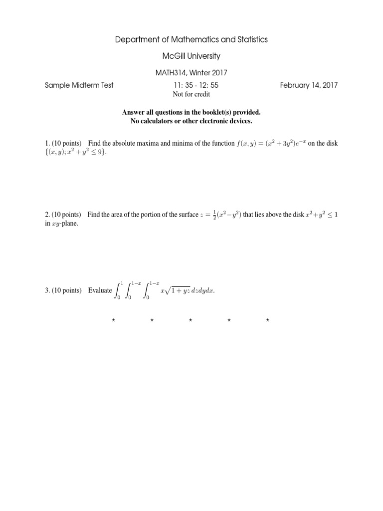 Department of Mathematics and Statistics Mcgill University | PDF