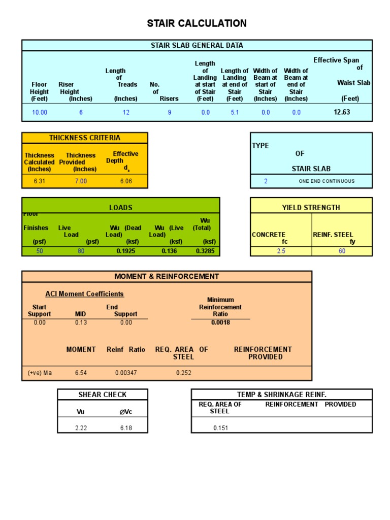 Stair Calculation: Stair Slab General Data Effective Span of Waist Slab ...