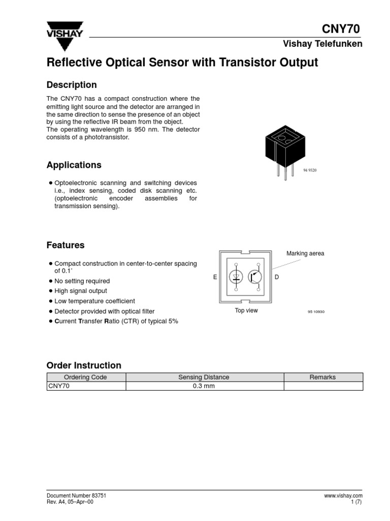 Cny70 Datasheet | PDF | Sensor | Electrical Engineering