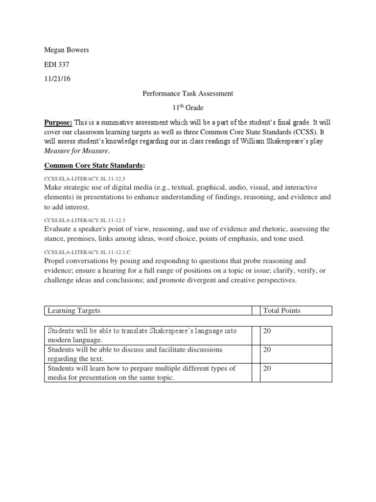 Performance Task Assessment | PDF | Educational Assessment | Education ...