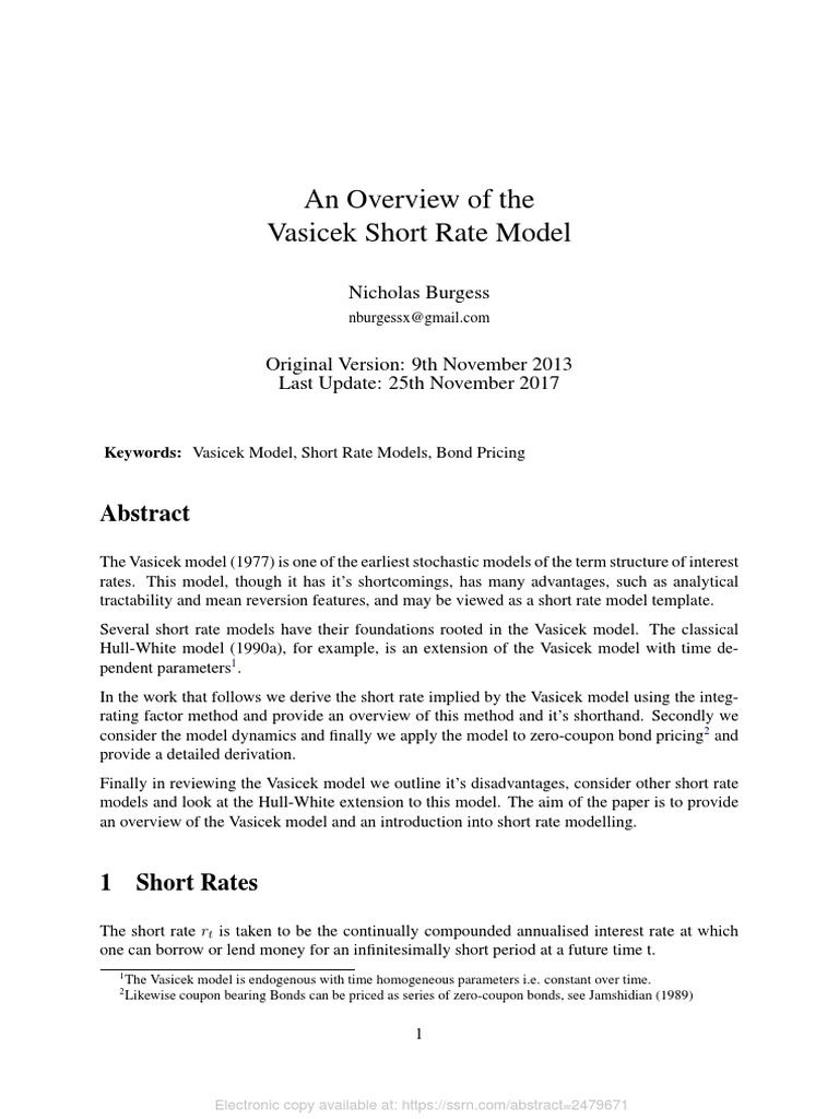 Overview of Vasicek | PDF | Stochastic Differential Equation | Yield Curve