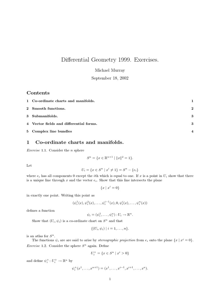 Prof. Michael Murray - Some Differential Geometry Exercises | PDF | Differentiable Manifold ...