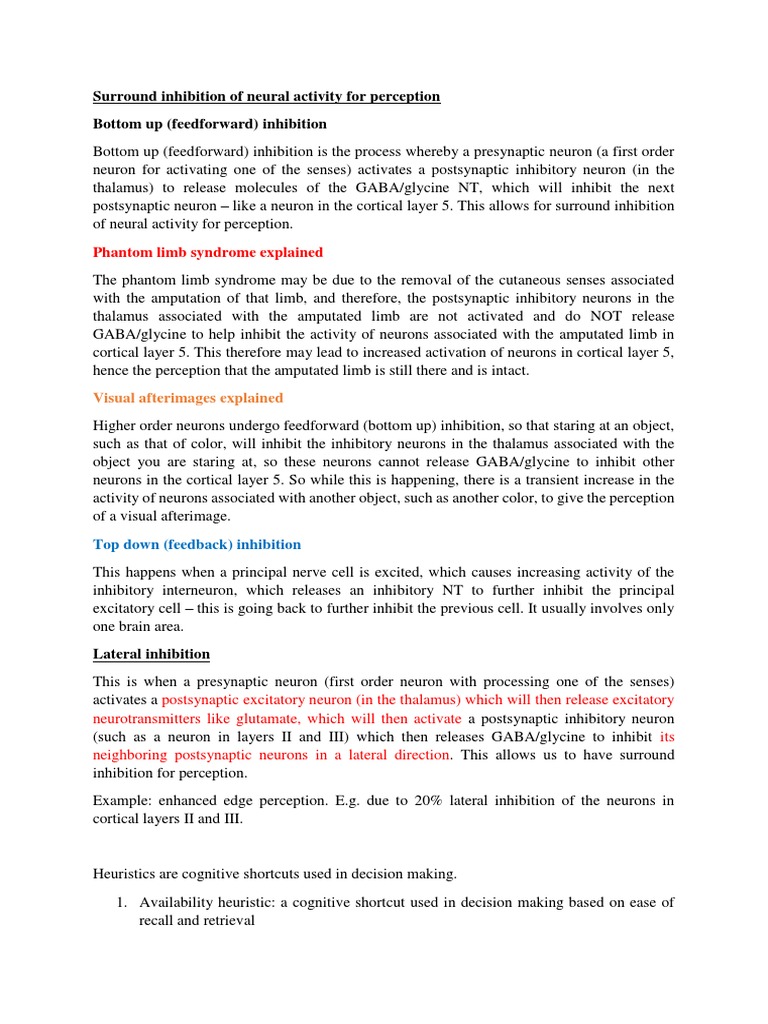 Surround inhibition of neural activity for perception explained | PDF ...