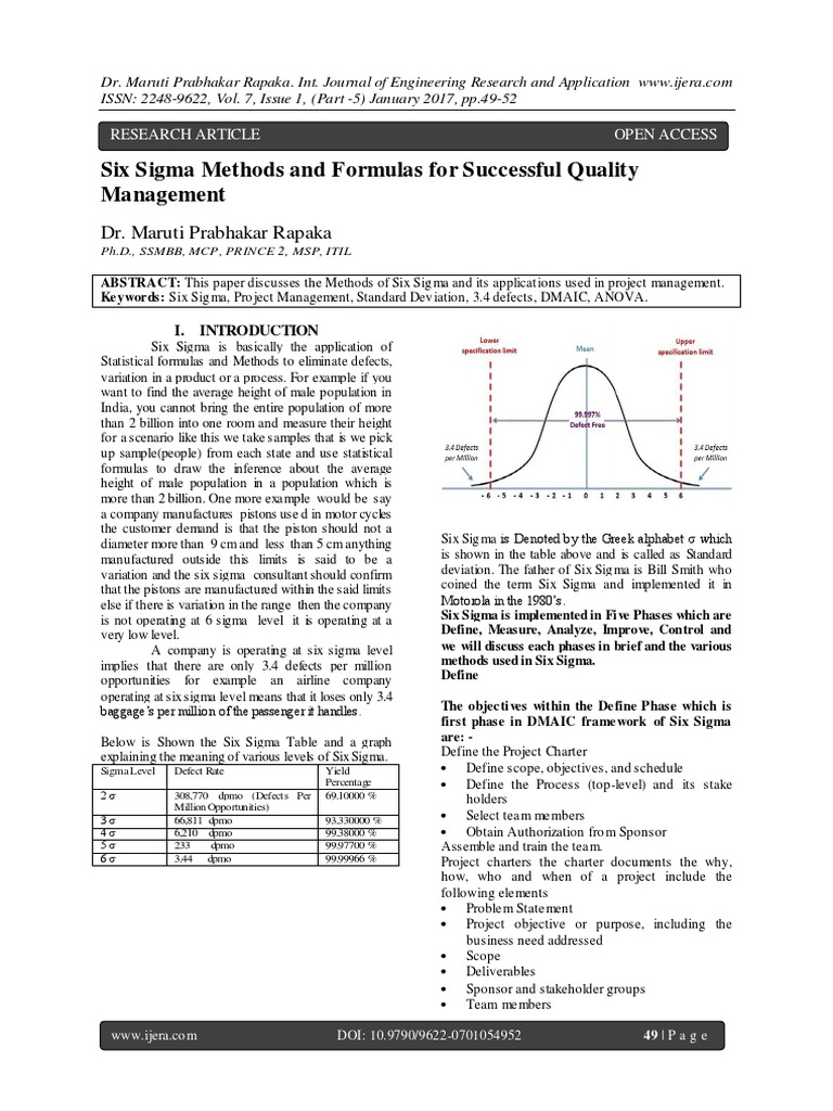 Six Sigma Methods and Formulas Explained | PDF | Six Sigma | Standard ...