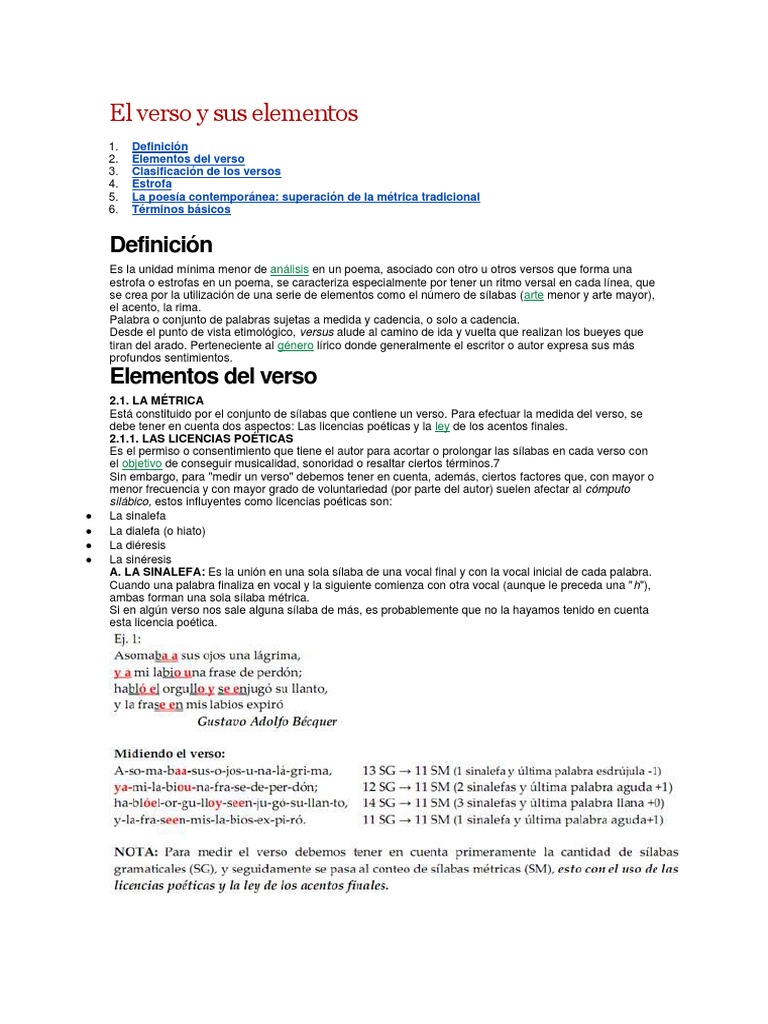 El Verso y Sus Elementos | Descargar gratis PDF | Metro (poesía) | Rima