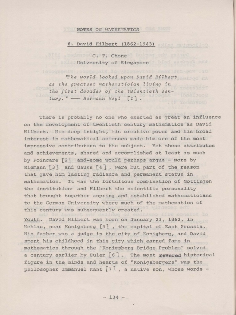 Notes On Mathematicians - David Hilbert | PDF | Axiom | Teaching ...