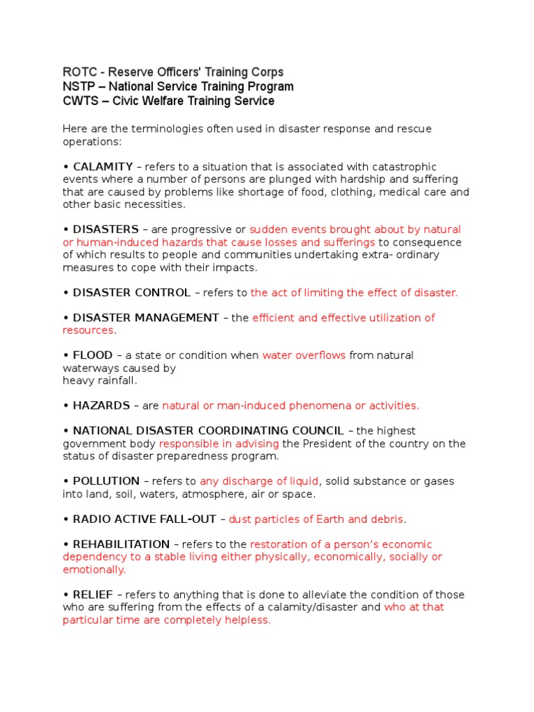 NSTP - National Service Training Program CWTS - Civic Welfare Training ...