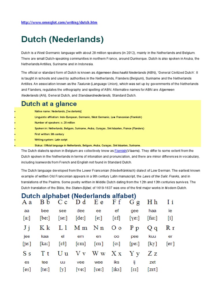 Dutch (Nederlands) : Dutch at A Glance | Download Free PDF | German ...