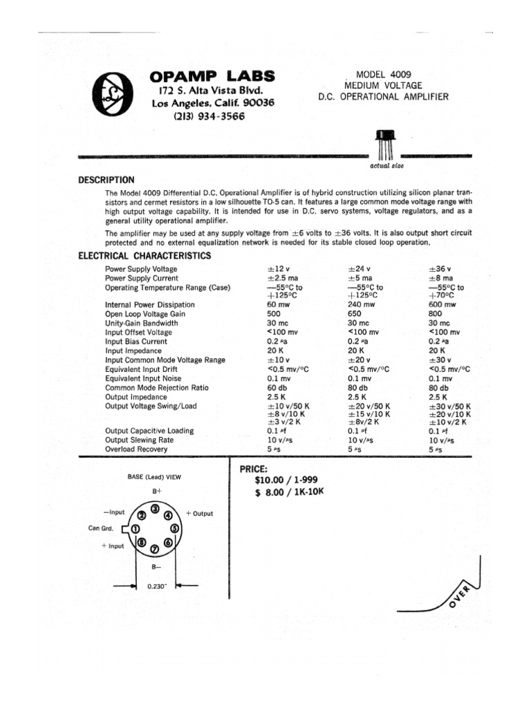 OpampLabs 4009 Datasheet | PDF