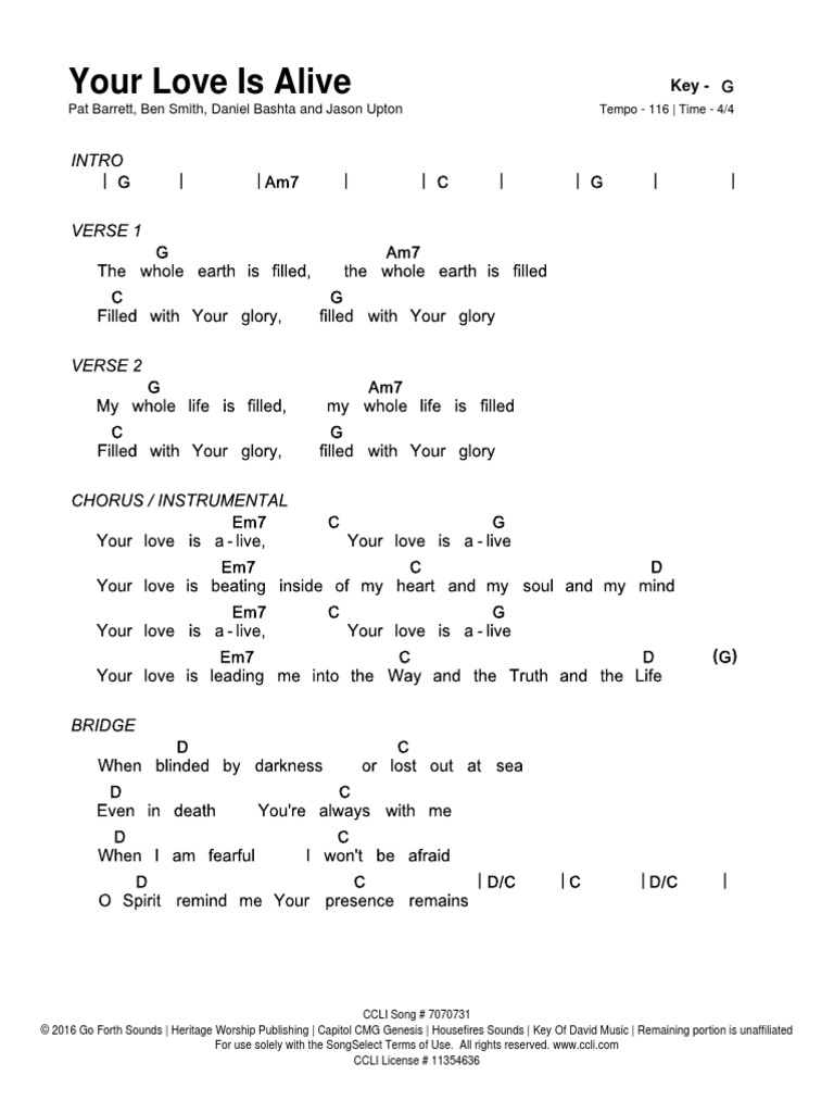 Your Love Is Alive - SongSelect Chart in G PDF | PDF