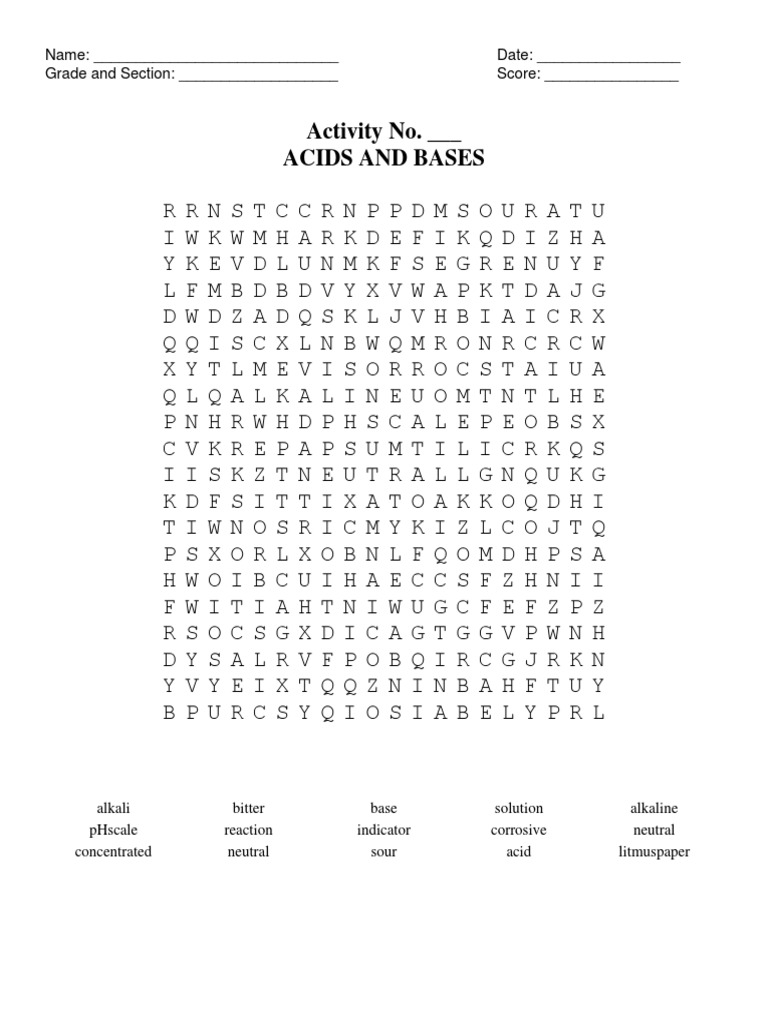 Acids and Base Word Seacrh | PDF | Analytical Chemistry | Molecules