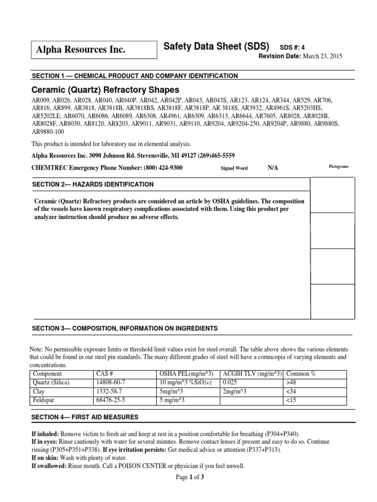 Ceramic Crucible Sds 4 | PDF | Materials | Safety