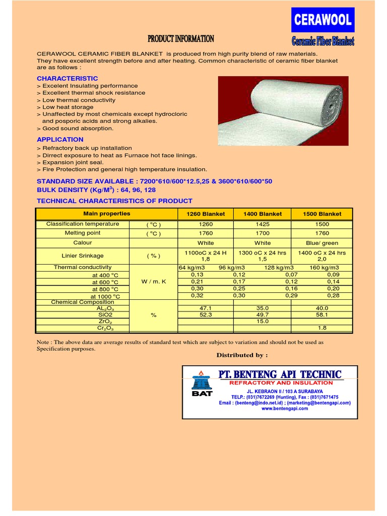 C.F Blanket, Cerawool | PDF | Ceramics | Refractory