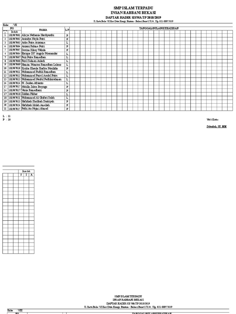 Absensi Siswa 2018-2019 | PDF