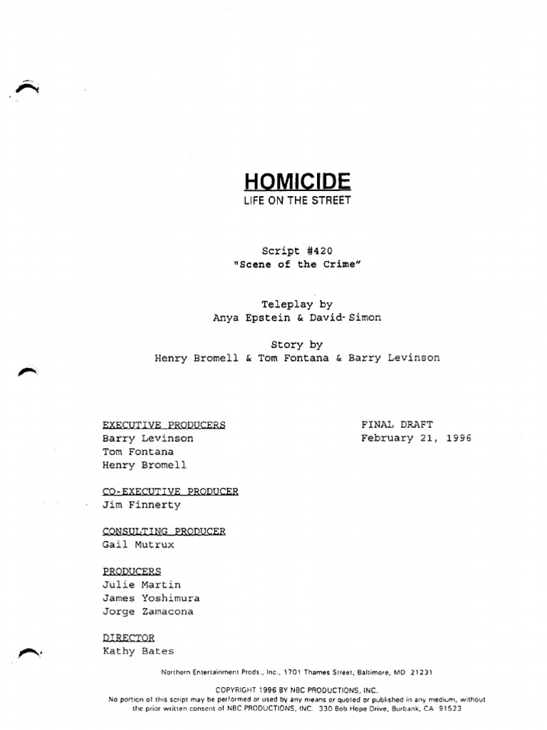 Script - Homicide Pilot | PDF