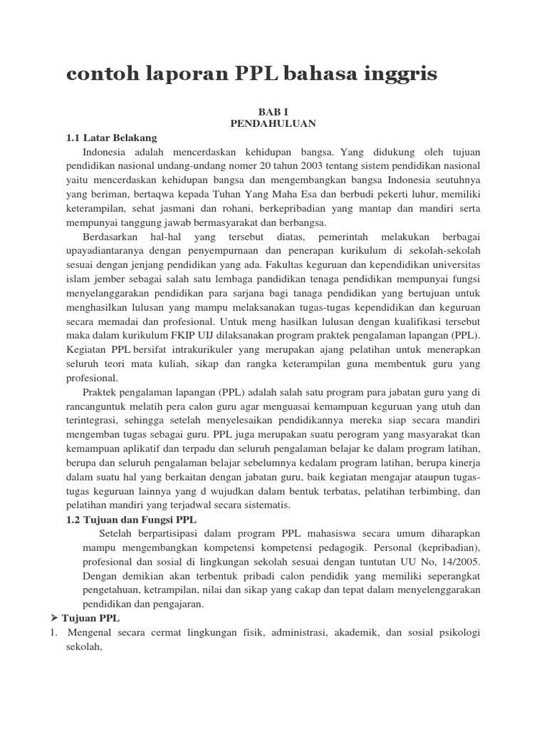 Contoh Laporan PPL Bahasa Inggris | PDF
