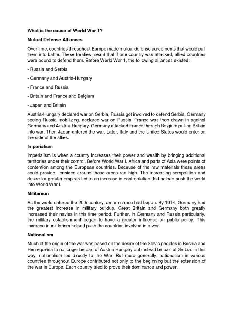 What Is The Cause of World War 1 | PDF | Allies Of World War I | World ...