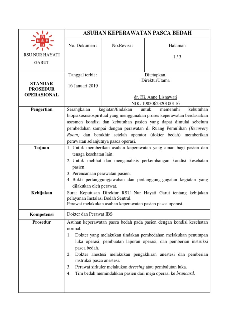 SPO Asuhan Keperawatan Pasca Bedah | PDF