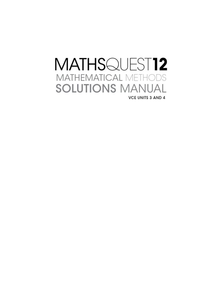 Maths 12 Mathematical Methods Solutions Manual VCE Units 3 And 4