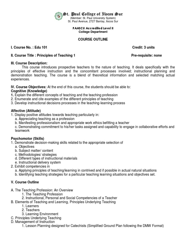 1.-Syllabus-in-Principles-of-Teaching.pdf | Learning | Teachers