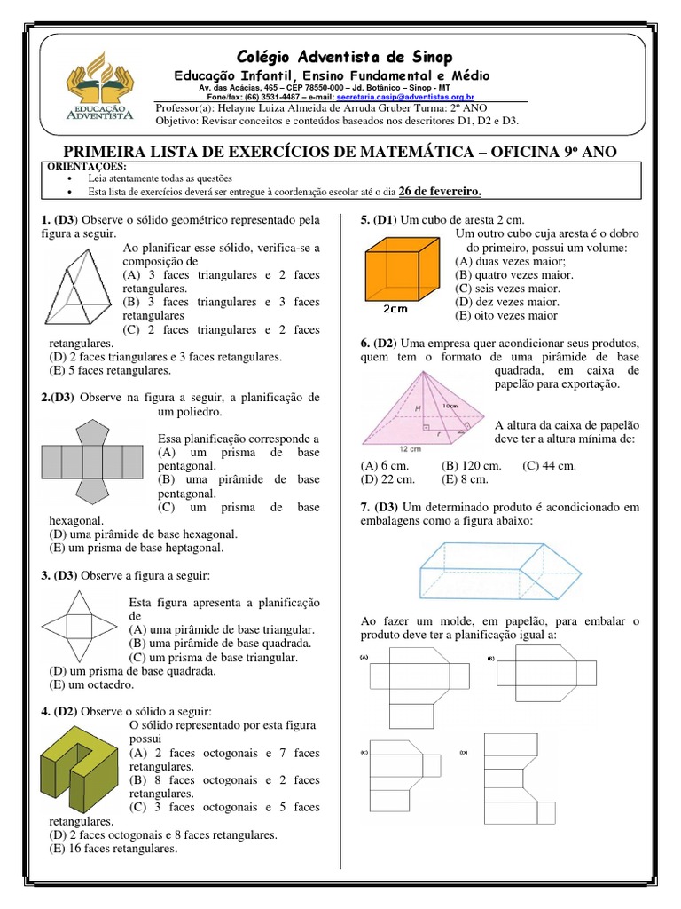 Questões de Matemática Descritores 1, 2 e 3. | PDF | Formas Geométricas ...