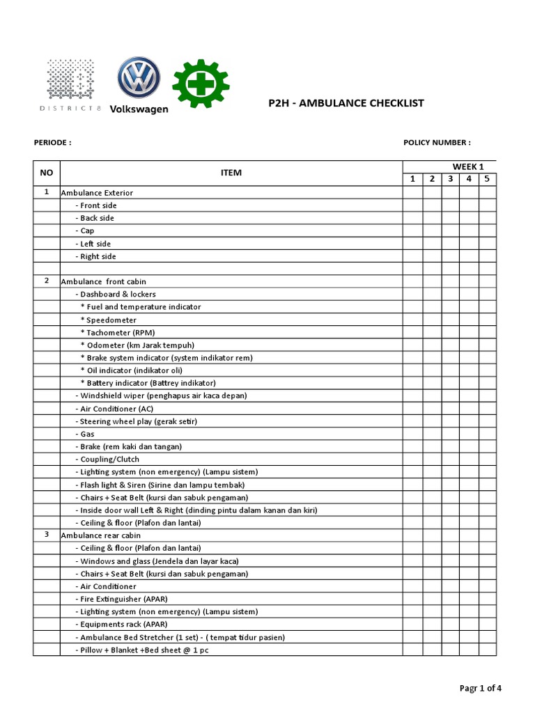 Ambulance CheckList Form | PDF | Private Transport | Vehicles
