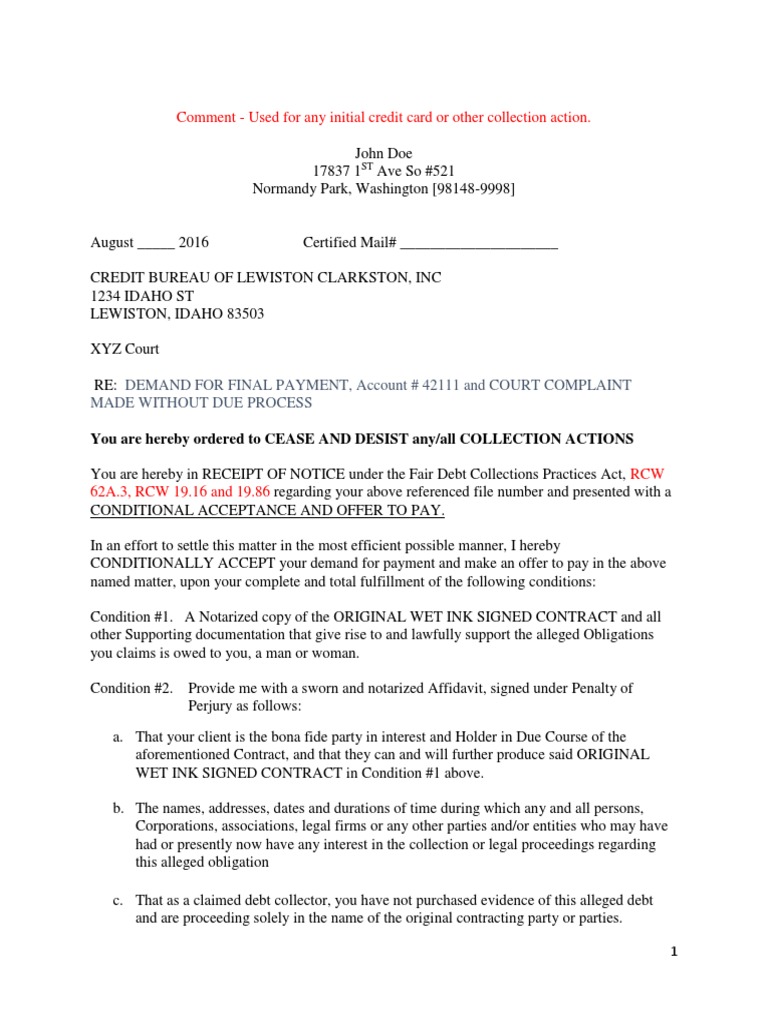 Collection Letter - Strong | PDF | Affidavit | Notary Public