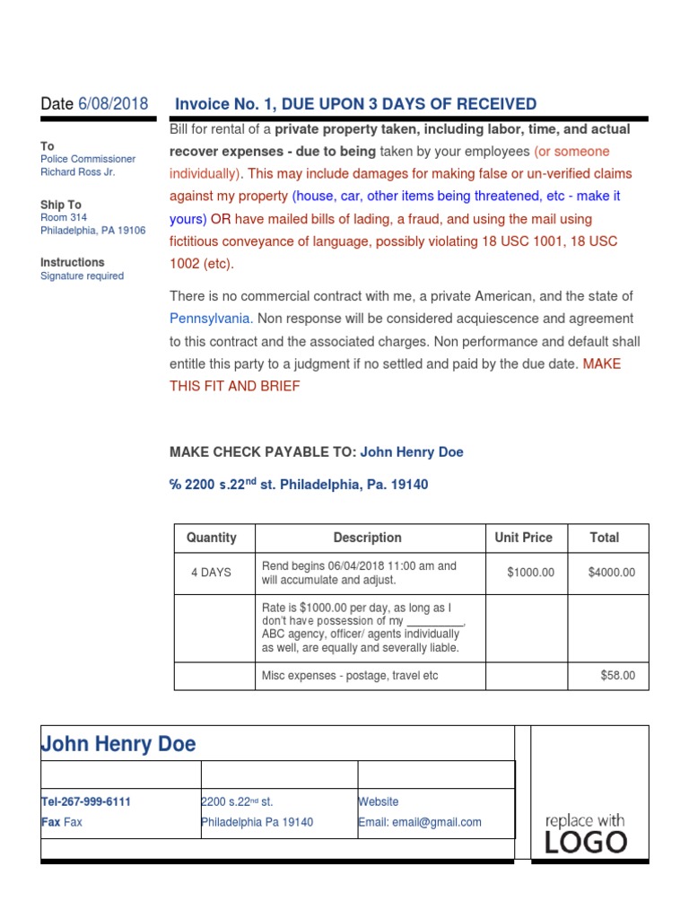 Invoice For Property or Damage2 | PDF | Invoice | Government