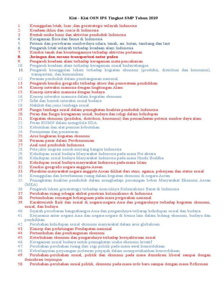 Kisi Kisi OSN IPS Tingkat SMP Tahun 2018 | PDF
