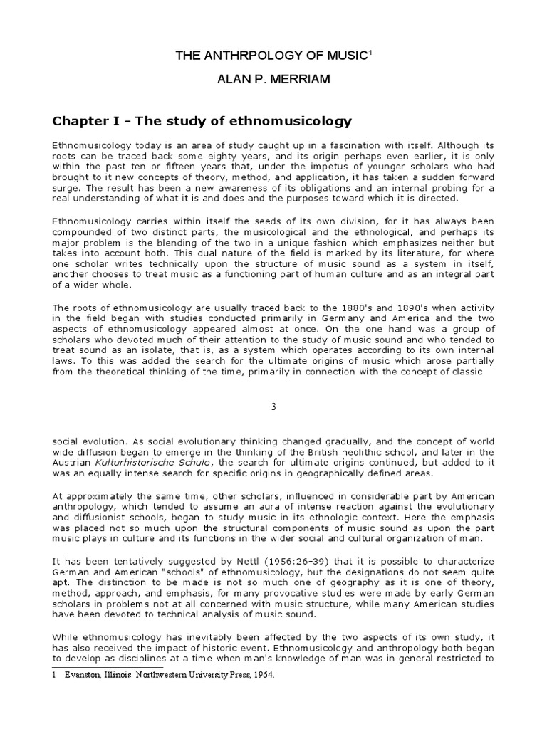 Merriam Anthropology Music Chapter 1 | PDF | Anthropology | Musicology