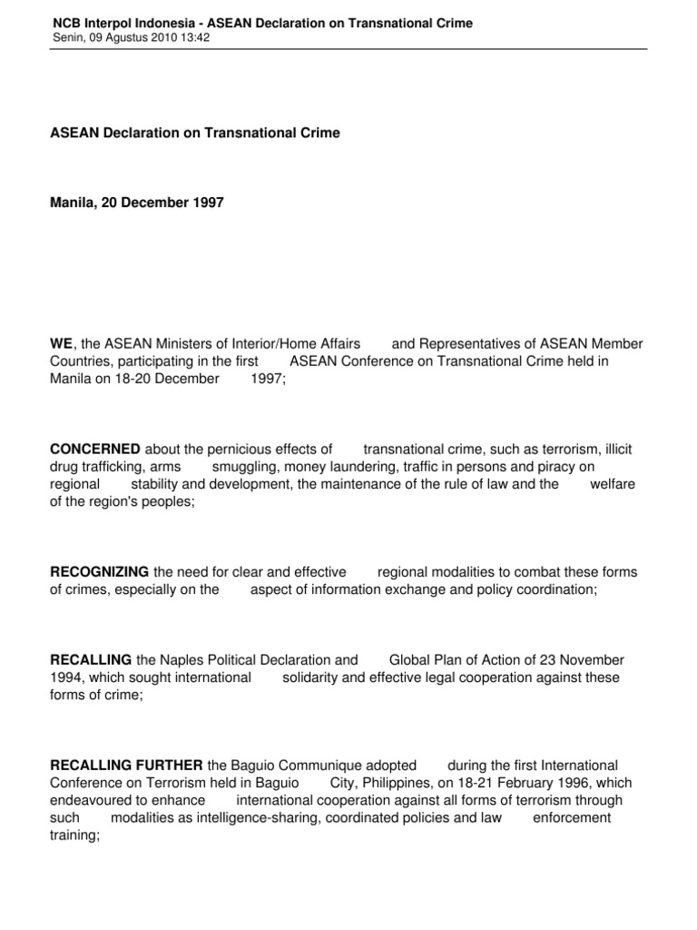 ASEAN Declaration on Transnational Crime | PDF | Association Of ...