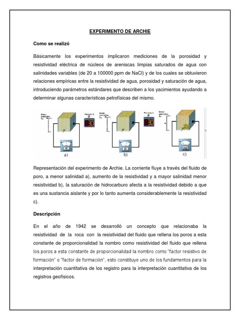 Experimento de Archie: Resistividad y Porosidad | PDF | Petróleo | Agua