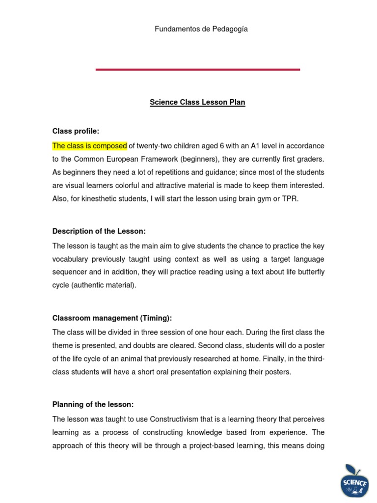 Science Class Lesson Plan on Life Cycles | PDF | Constructivism ...
