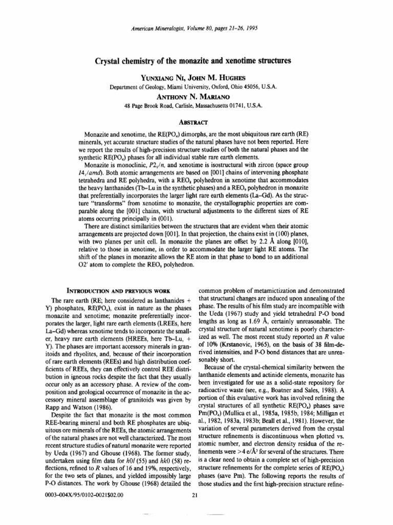 Crystal chemistry of monazite and xenotime structures | PDF ...