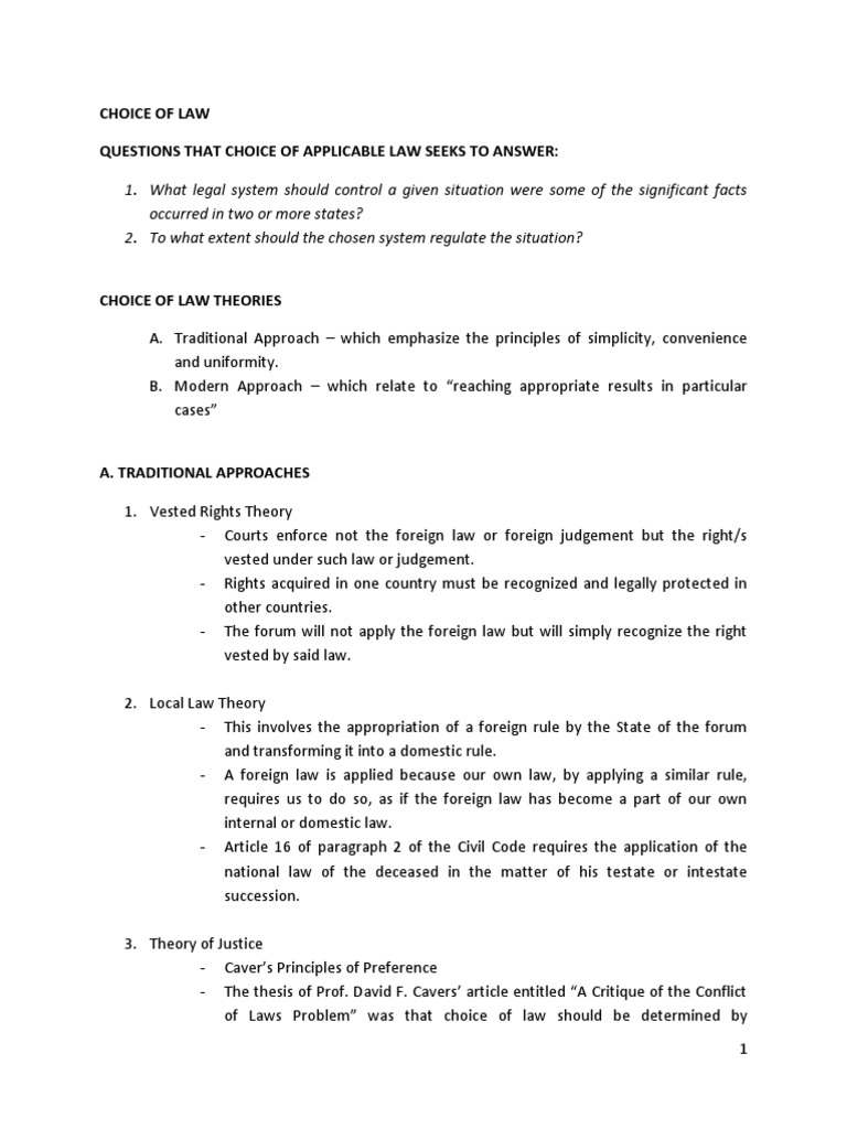 Choice of Law Questions That Choice of Applicable Law Seeks To Answer ...