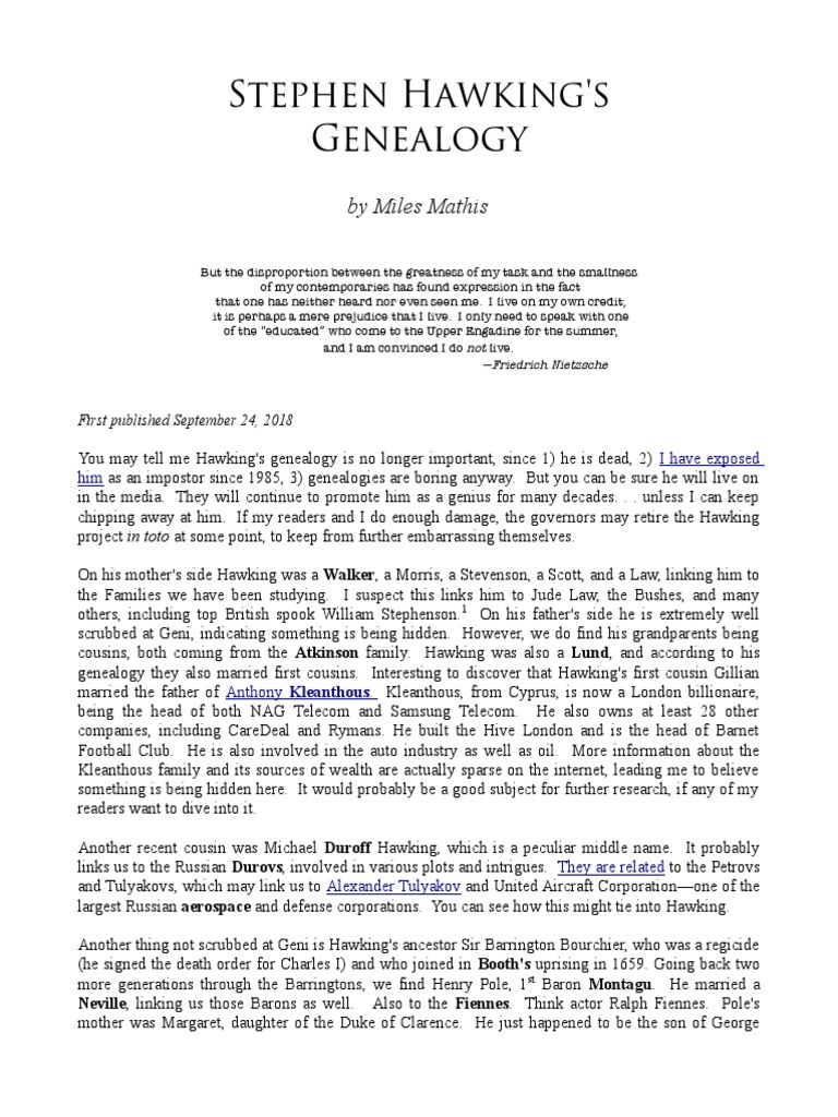 Stephen Hawking's Genealogy by Miles Mathis | PDF | Physics | Science