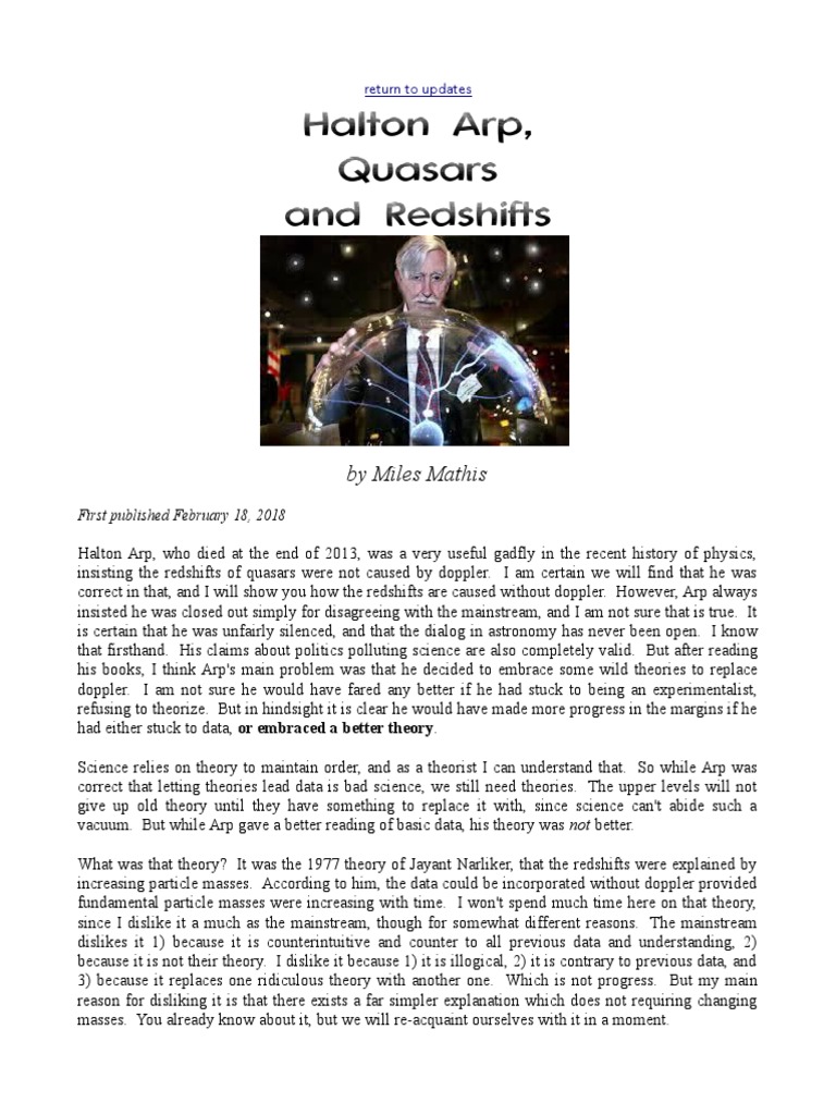 Halton Arp, Quasars and Redshifts by Miles Mathis | Download Free PDF ...