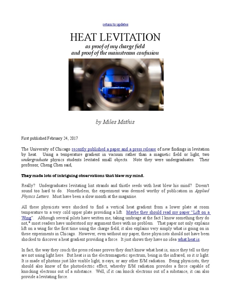 Levitation by Heat by Miles Mathis | PDF | Photon | Photoelectric Effect