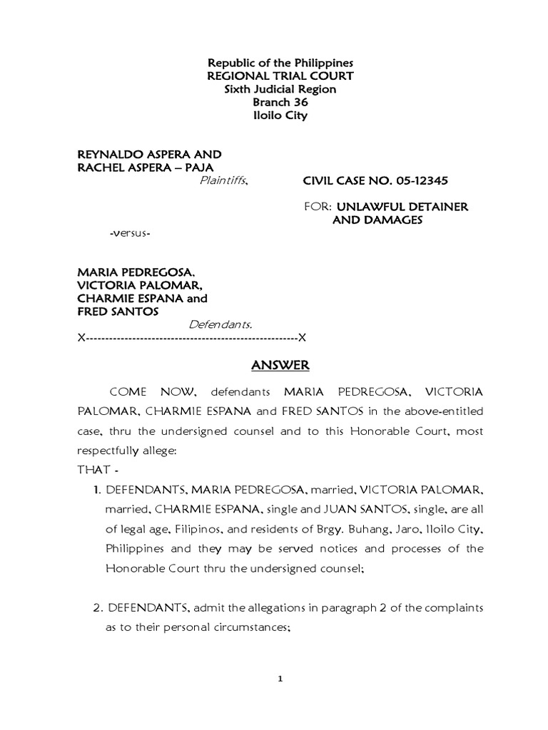 Plaintiffs: Answer | PDF | Lawsuit | Damages