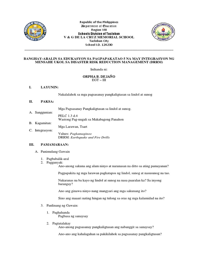 Lesson in Grade 5 With DRRM Inrtegration | PDF