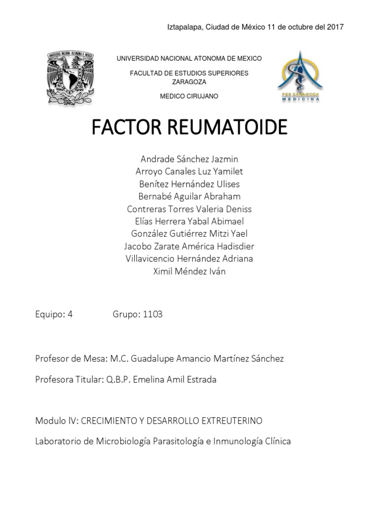 Factor Reumatoide | PDF | Artritis Reumatoide | Anticuerpo