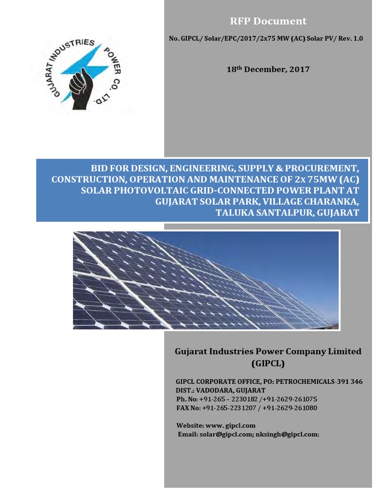 1 RFP 2 X 75 MW Gipcl Gsecl at Charanka | PDF | Solar Power | Photovoltaics