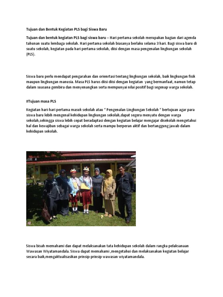 Tujuan Dan Bentuk Kegiatan PLS Bagi Siswa Baru | PDF