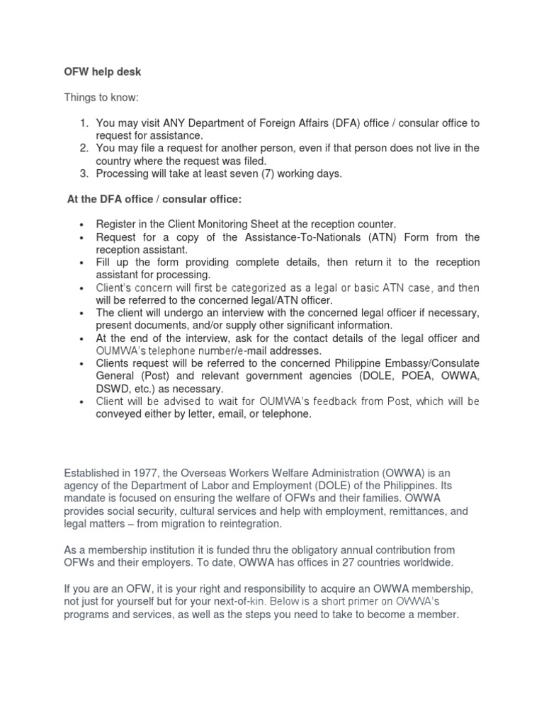 Things To Know:: OFW Help Desk | Download Free PDF | Economies | Labour