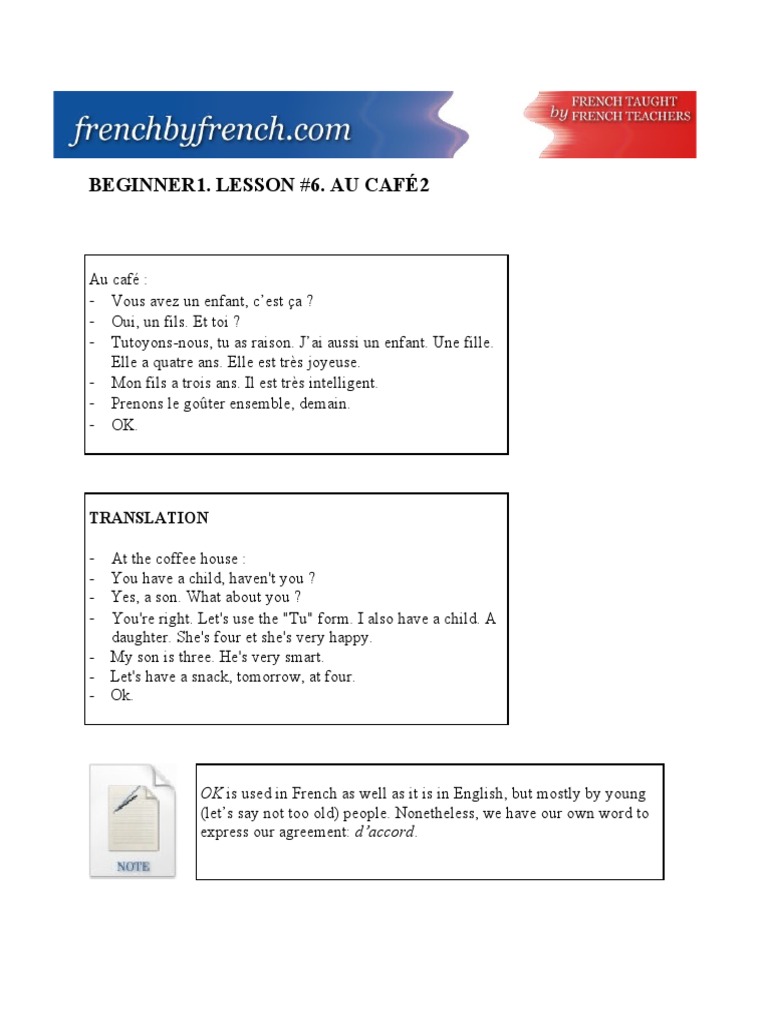 Beginner1. Lesson #6. Au Café2: Translation | PDF