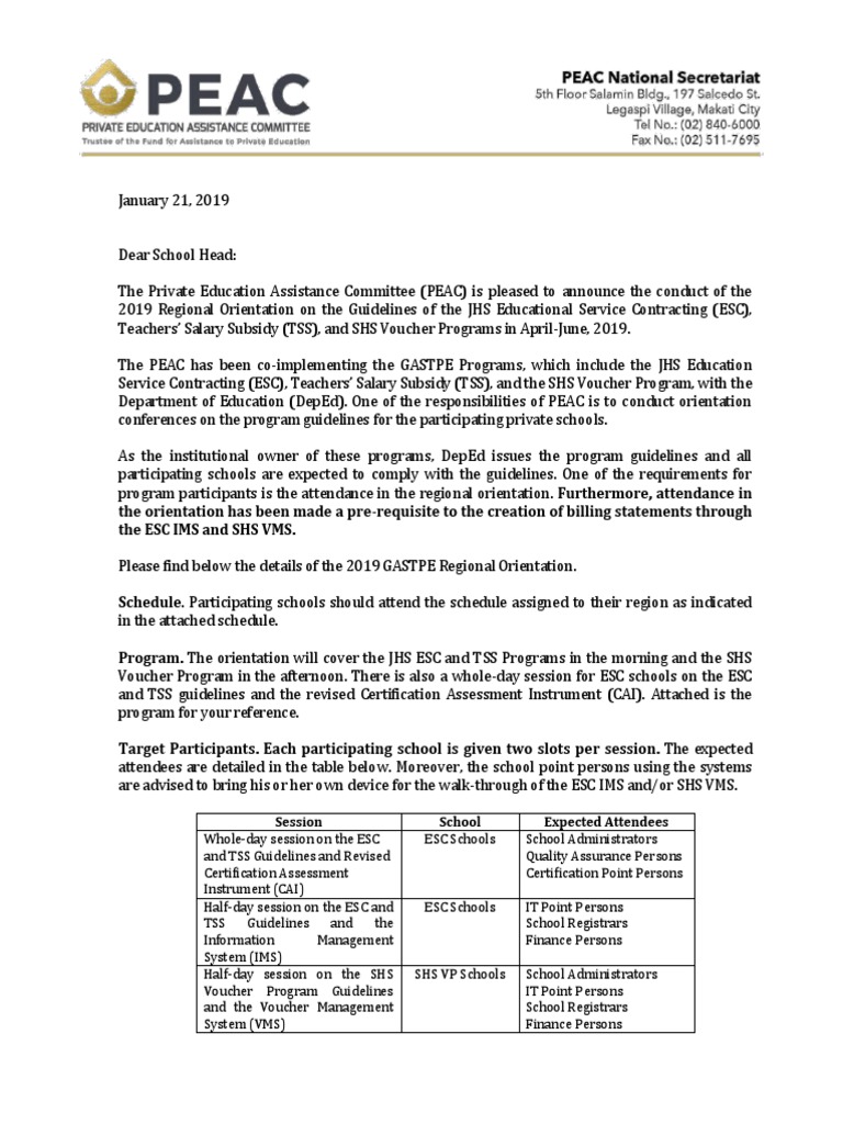 PEAC 2019 Regional Orientation Details | PDF | Public Sphere | Government