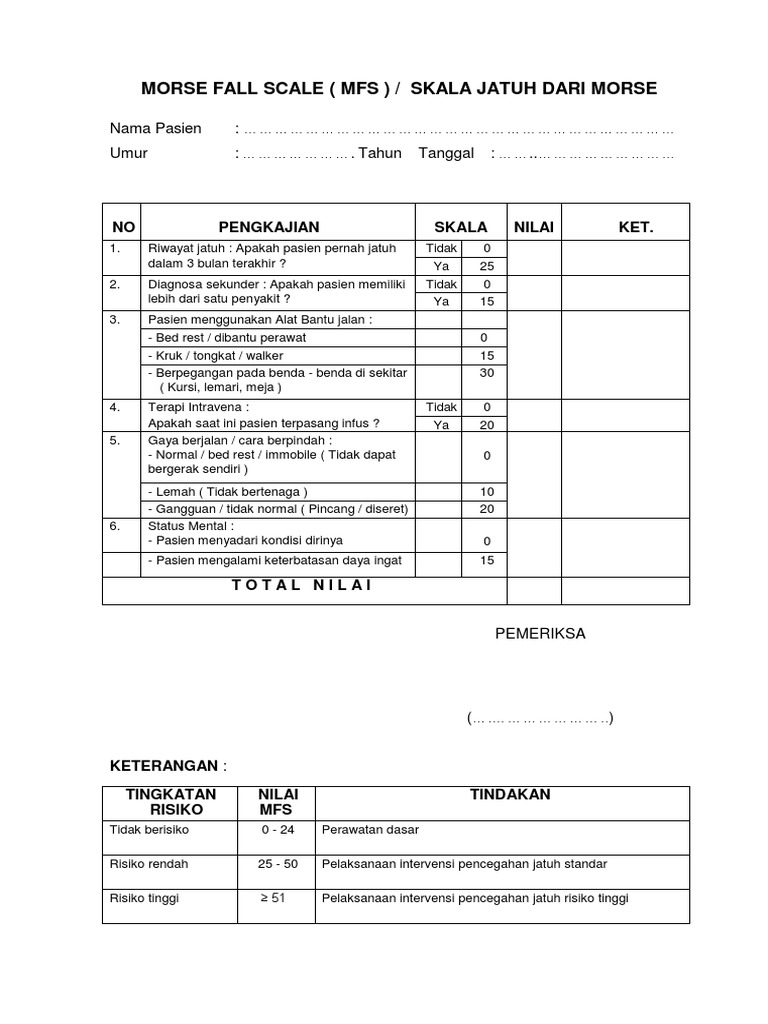 Format Morse Fall Scale RISIKO JATUH | PDF