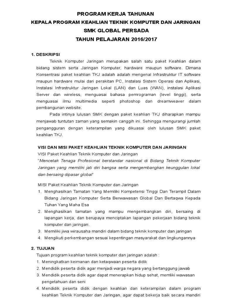 Program Kerja Kaprog TKJ GP | PDF | Seni | Teknologi & Rekayasa